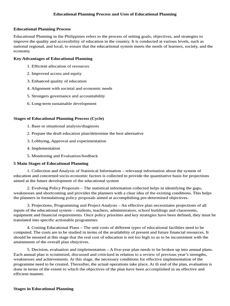 Educational Planning Process in the Philippines | PDF | Evaluation | Teachers