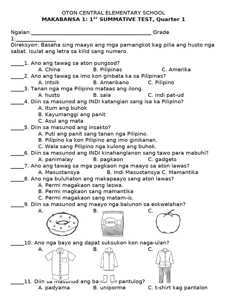 Makabansa-Q1-1st-Summative-Test 2 | PDF Makabansa-Q1-1st-Summative-Test 2 | PDF