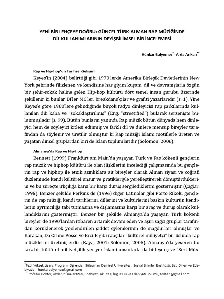 Yeni Bir Lehçeye Doğru: Güncel Türk-Alman Rap Müziğinde Dil ...