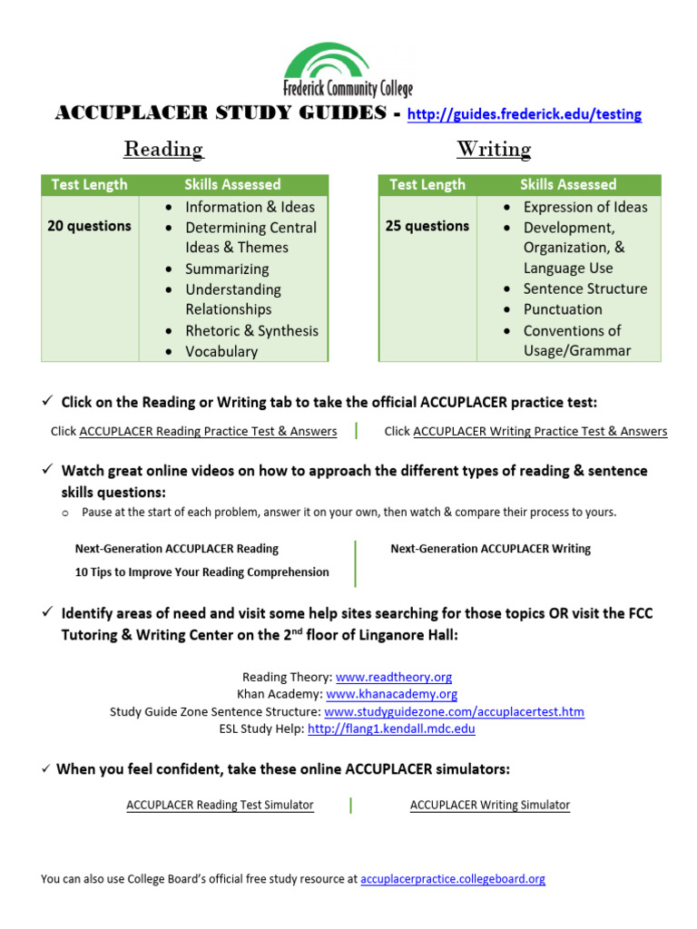 ACCUPLACER Guides All On One Handout 1 | PDF | Mathematics | Algebra