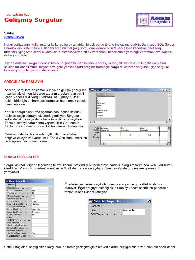 Gelişmiş Sorgular | PDF
