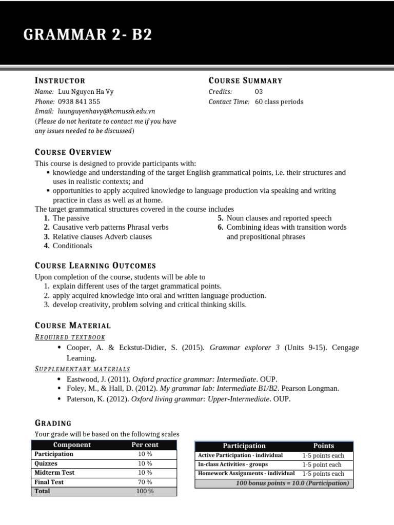 Syllabus Grammar 2 - B2 | PDF | Verb | English Grammar