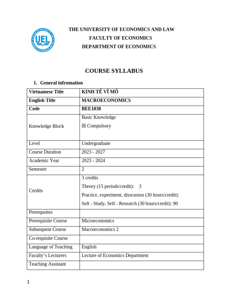 Macroeconomics 1 Syllabus, 2024 | PDF | Macroeconomics | Economies
