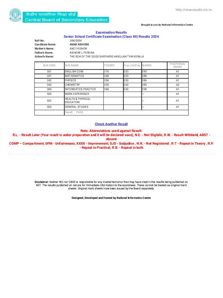 CBSE - Senior School Certificate Examination (Clas - 240513 - 131232 ...