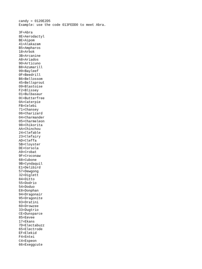 Pokémon Code List for Encounters | PDF