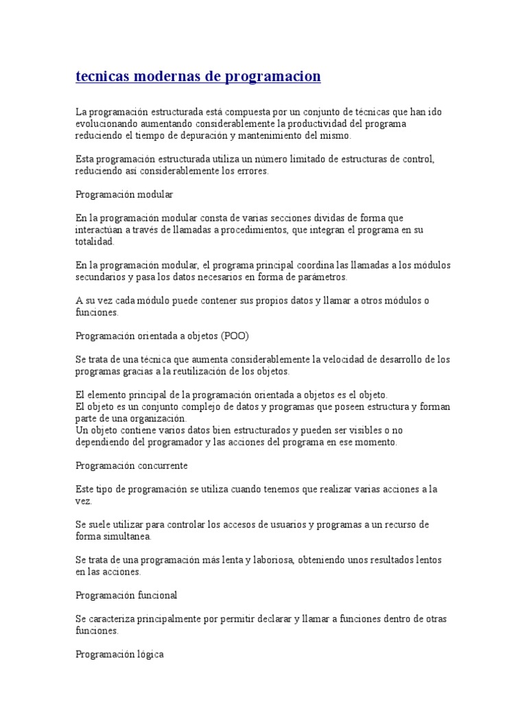 Tecnicas Modernas de Programacion | PDF | Lenguaje de programación ...