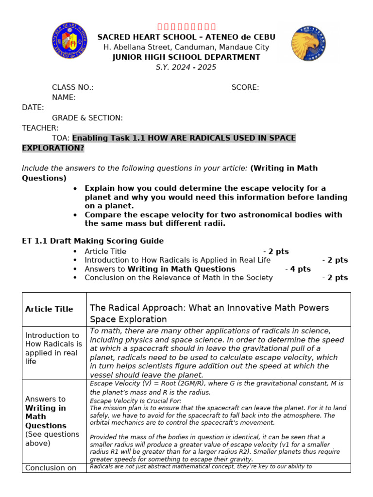 Radical Application in Space Science | PDF | Mathematics | Spacecraft