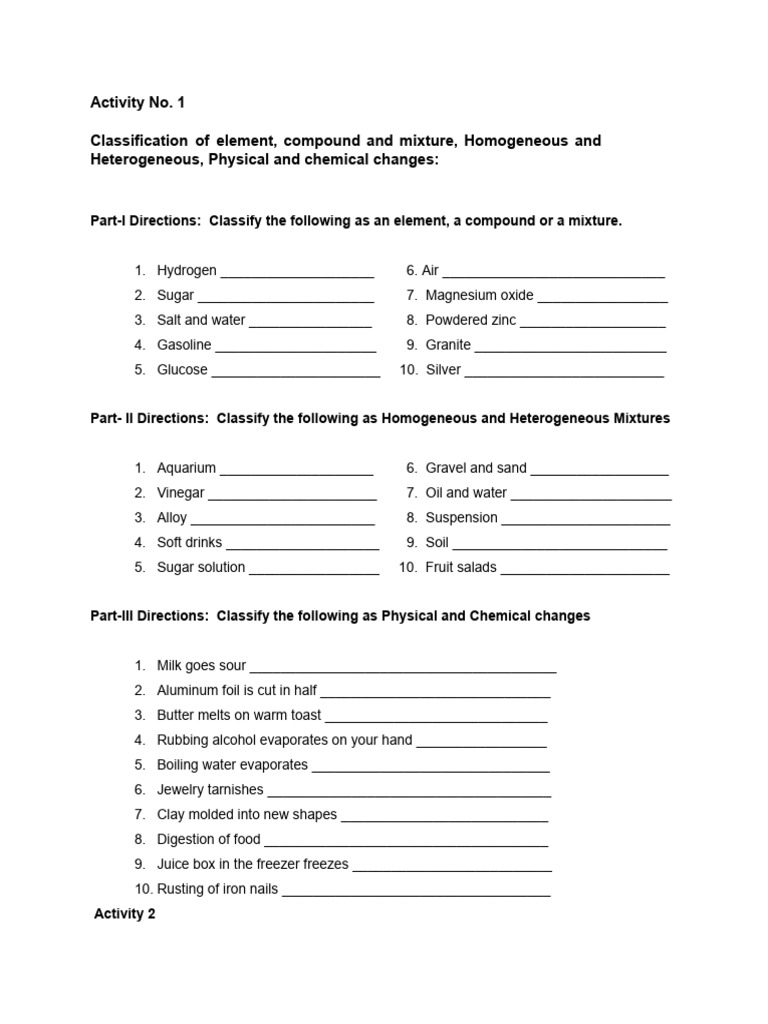 Week 3-Activities | PDF | Mixture | Chemical Substances