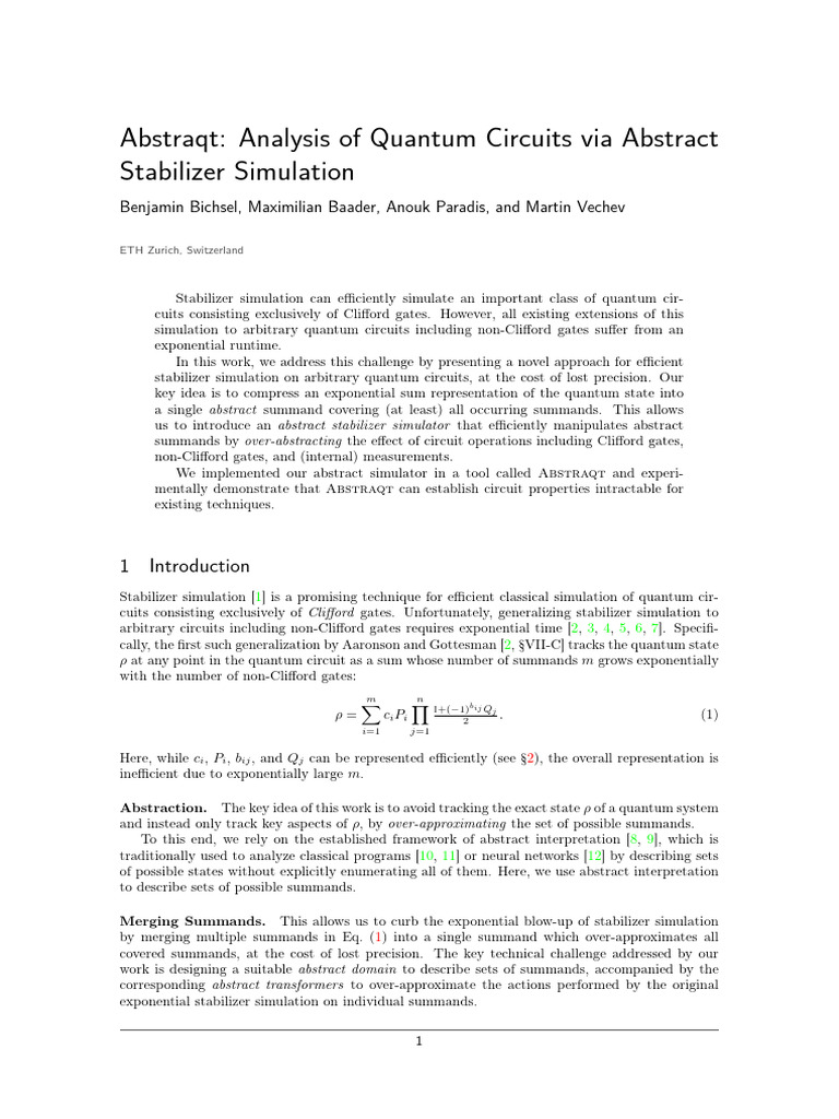 Analysis of Quantum Circuits Via Abstract Stabilizer Simulation | PDF | Matrix (Mathematics ...