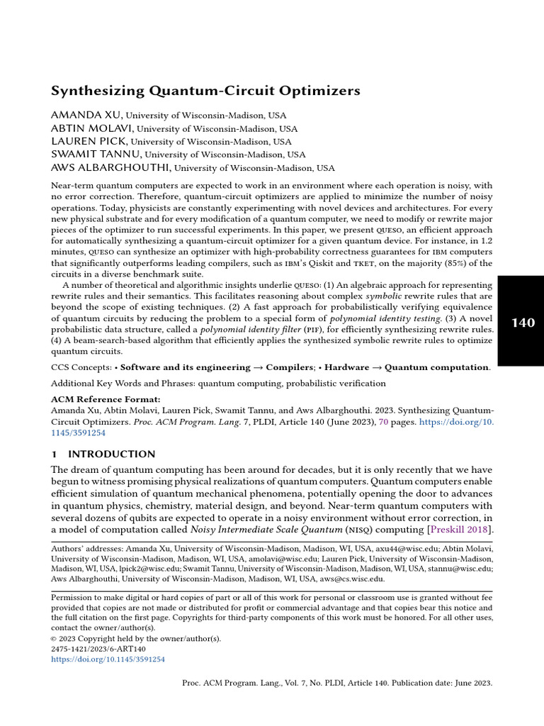 Synthesizing Quantum Circuit Optimizers | PDF | Quantum Computing | Computer Science