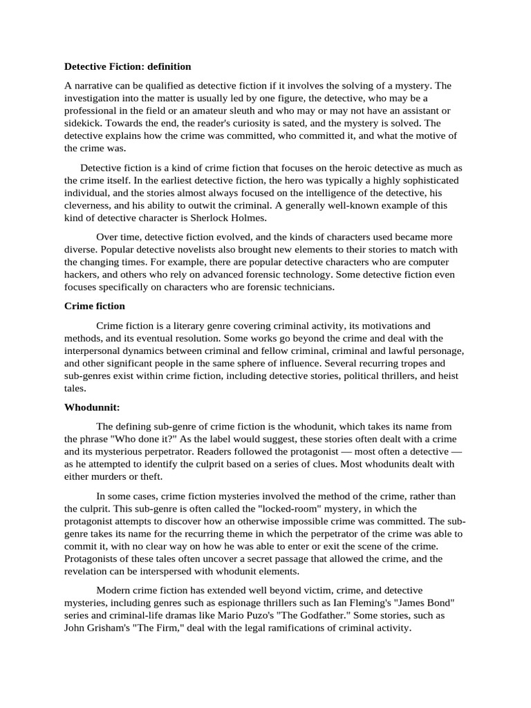 Detective Fiction - An Intro | PDF | Detective Fiction | Mystery Fiction