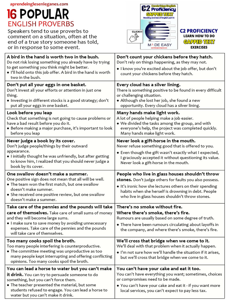 16 Popular English Proverbs | PDF | Home & Garden