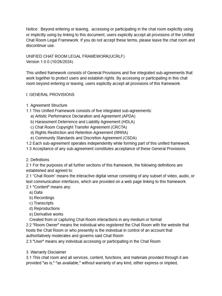 Unified Chat Room Legal Framework | PDF | Copyright | Tort