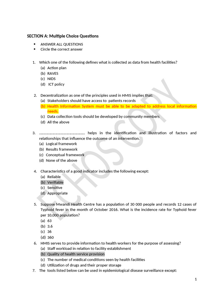 Health Management Information System MCQs | PDF | Information | Feedback