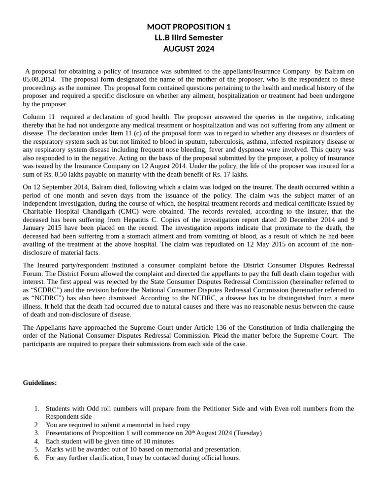 Moot Proposition 1 Aug 2024 | PDF | Complaint | Appeal