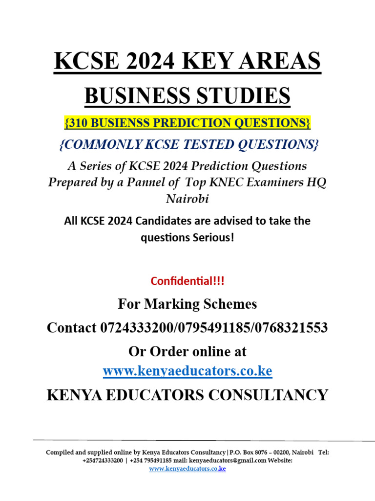 KCSE 2024 Business Studies Predictions | PDF | Debits And Credits | Taxes