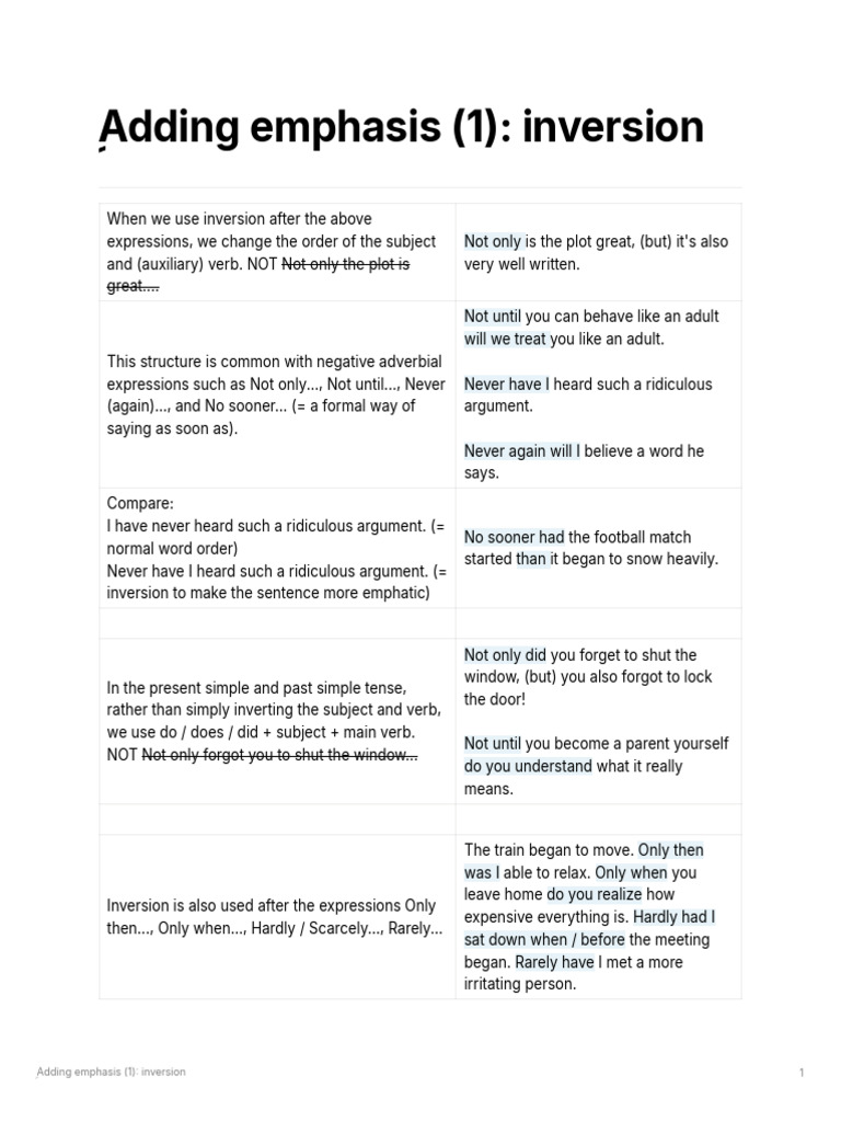 Adding Emphasis Inversion | PDF | Verb | Grammar