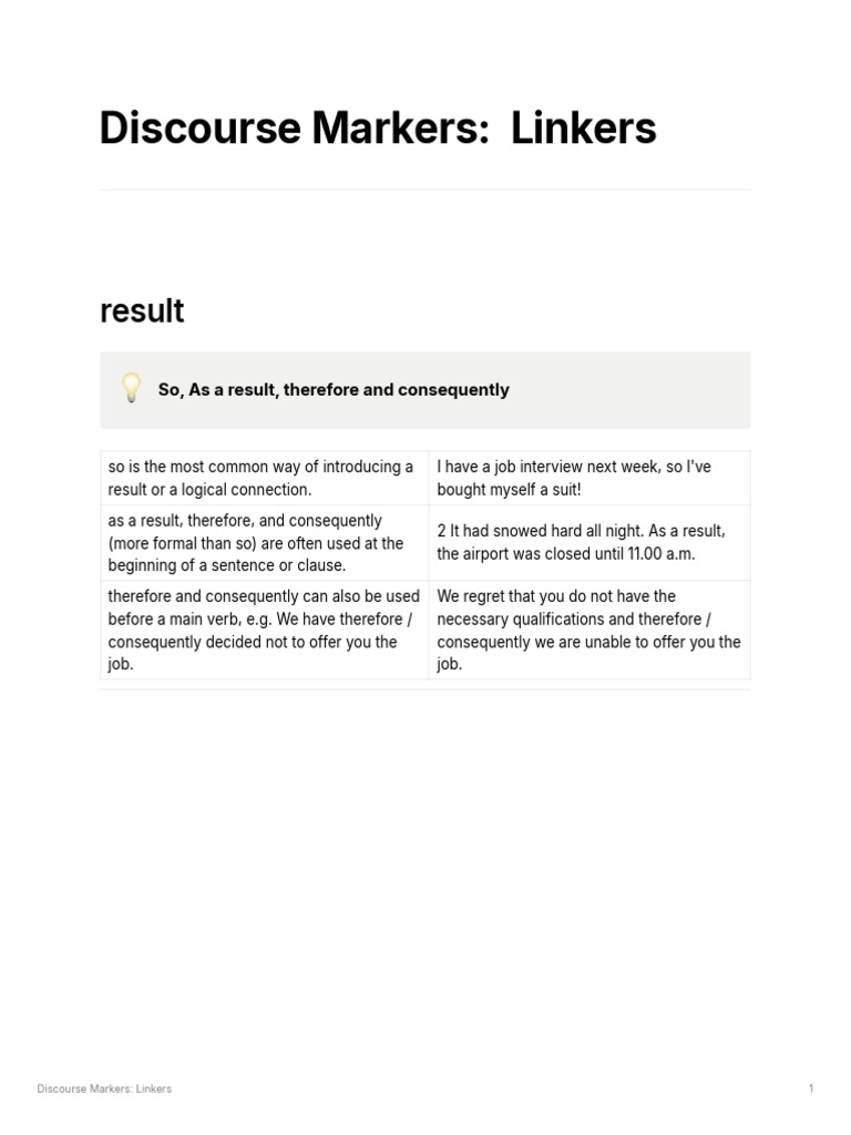 Discourse Markers Linkers | PDF | Sentence (Linguistics) | Linguistic Typology