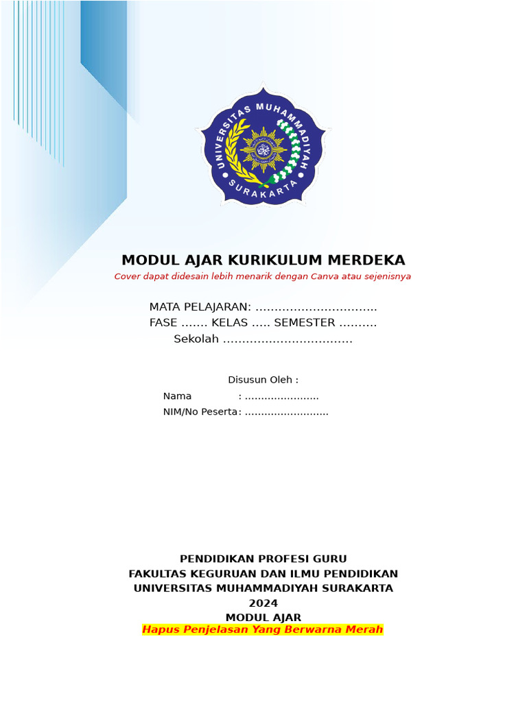 Template Modul Ajar Kurikulum Merdeka PPG UMS (V.2 - 2024) | PDF