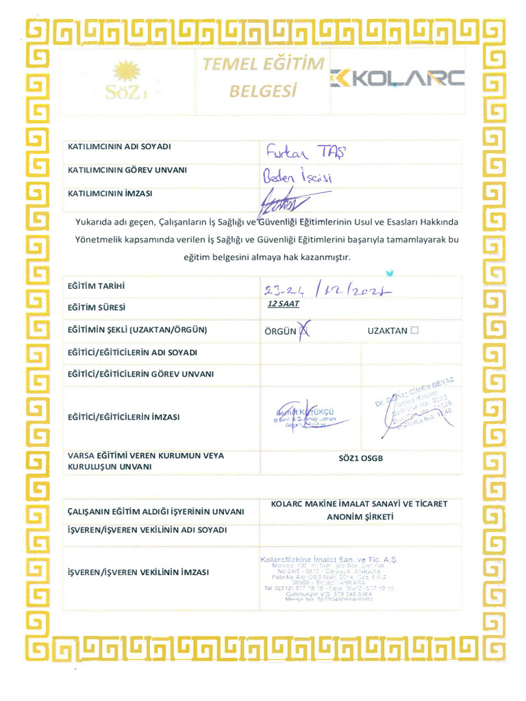 Furkan Taş - Serti̇fi̇ka | PDF