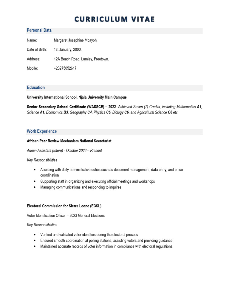 Margaret J. Mbayoh CV | PDF