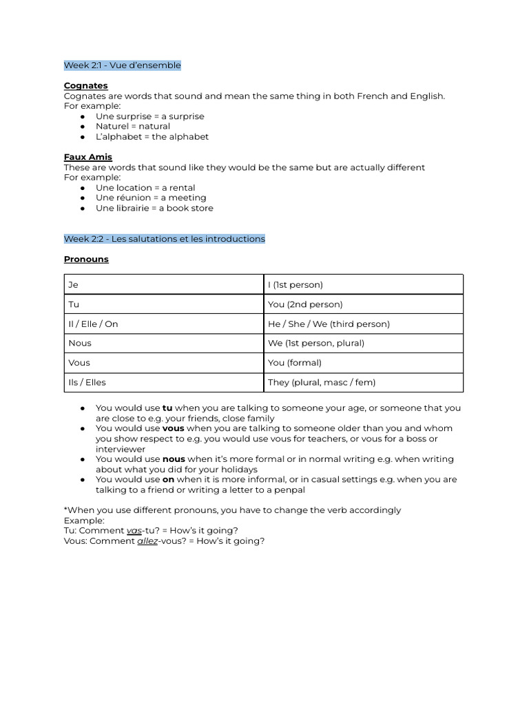 Understanding French Cognates and Pronouns | PDF