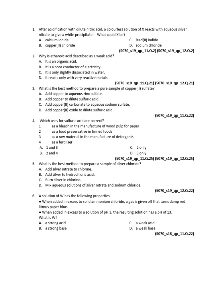 Chemistry Reactions and Acid Properties Quiz | PDF | Acid | Hydroxide