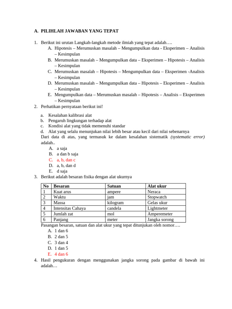 2021 Soal Uas Fisika KLS 4 Sem 1 | PDF