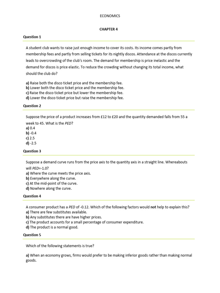 Economics Chap 4 - 10 MCQS | PDF | Elasticity (Economics) | Demand