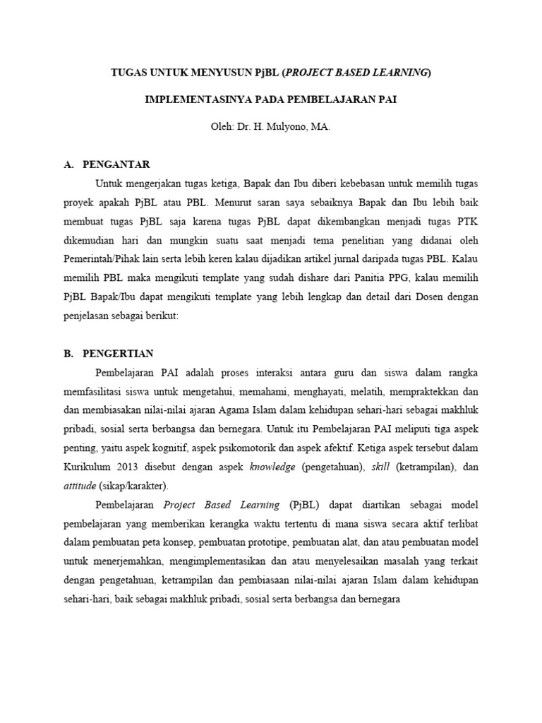Pedoman Dan Template Tugas PJBL Pai, 24-10-2024 | PDF
