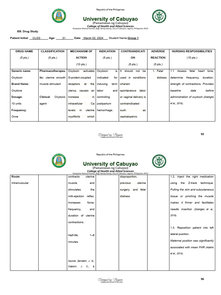 Oxytocin and Cefixime Drug Study Guide | PDF | Clinical Medicine ...