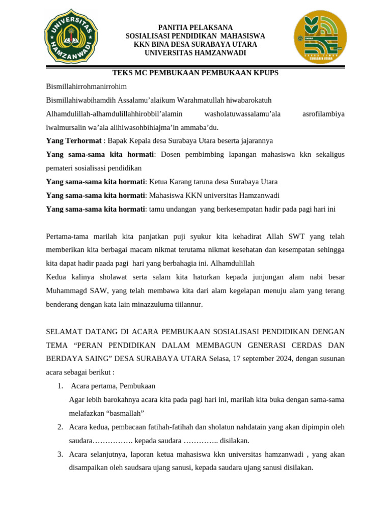 Teks MC Pembukaan Gathering-1 | PDF