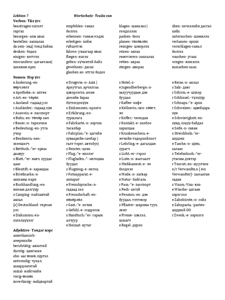 A2 Lektion 7 Neue Wörter | PDF