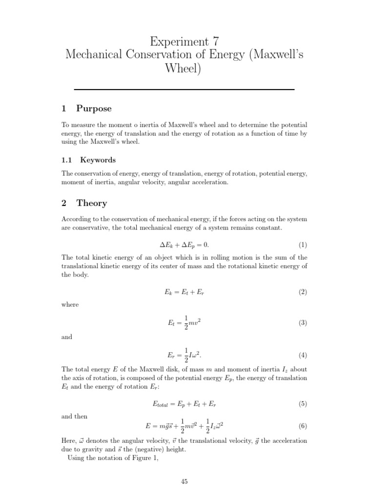 Experiment 7 Mechanical Conservation of Energy (Maxwell's Wheel) . | PDF | Spacetime | Physical ...