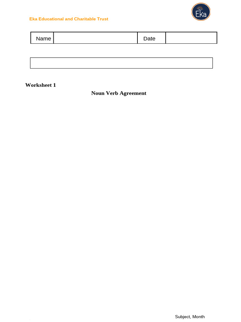 Noun Verb Agreement Worksheet | PDF | Wellness