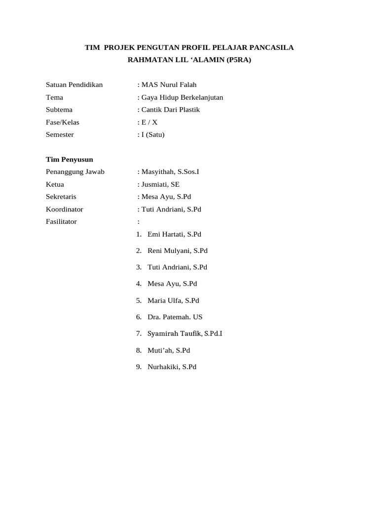 Tim Projek Pengutan Profil Pelajar Pancasila | PDF | Sains & Matematika