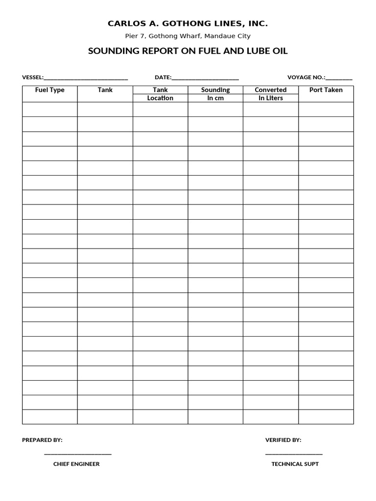 Fuel and Lube Oil Sounding Report | PDF