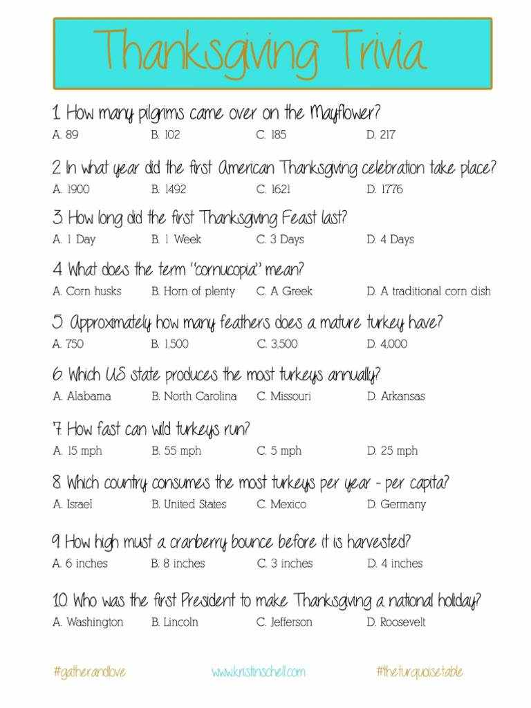Thanksgiving Quiz Printable | PDF