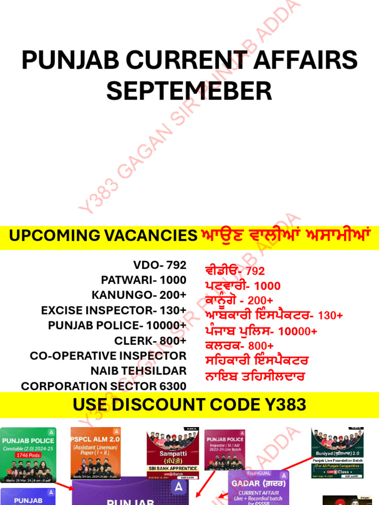 Punjab Current Affairs - September 2024 - Watermark | PDF