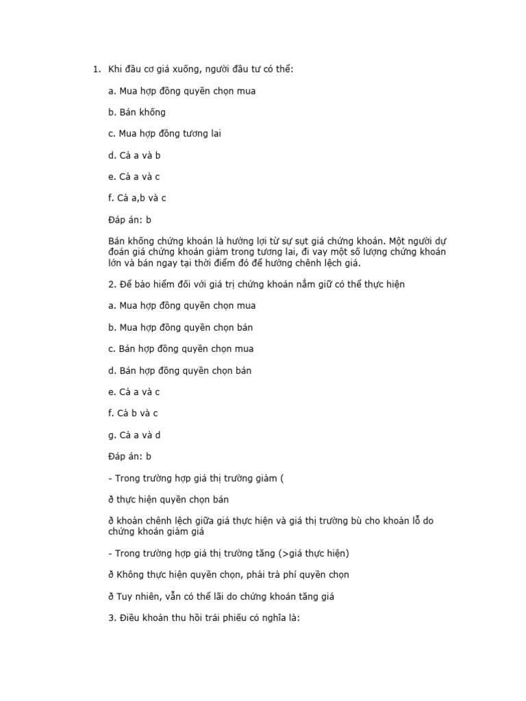 Chung Khoan - Trac Nghiem Chung Khoan (Cuuduongthancong - Com) | PDF