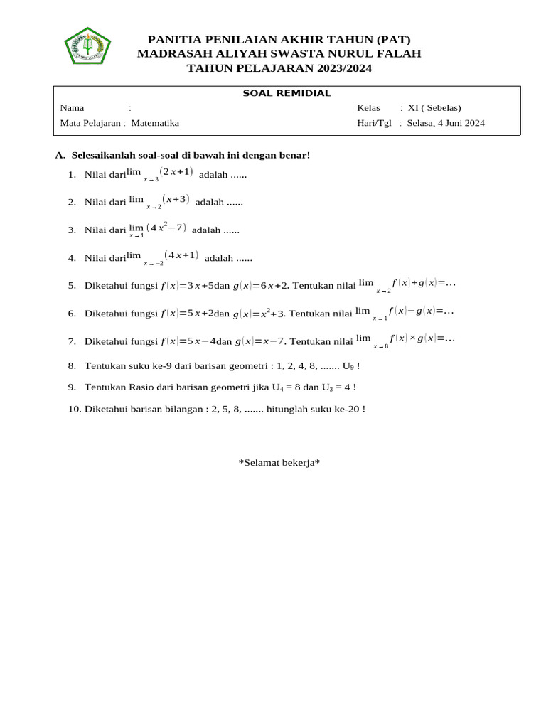 Soal Remedial Kelas Xi | PDF