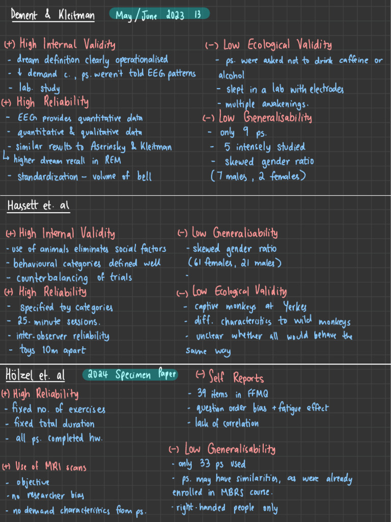 AS Level Evaluation Points All Studies | PDF | Psychology ...