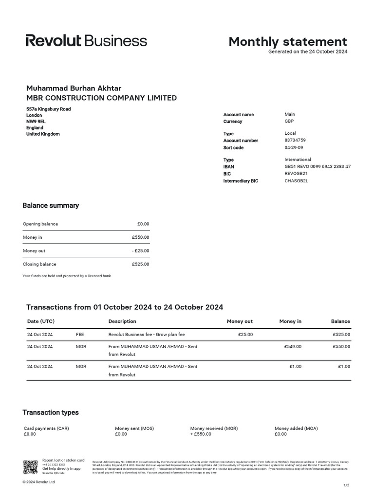 Monthly Statement 01 Oct 2024 24 Oct 2024 | PDF | International Finance ...