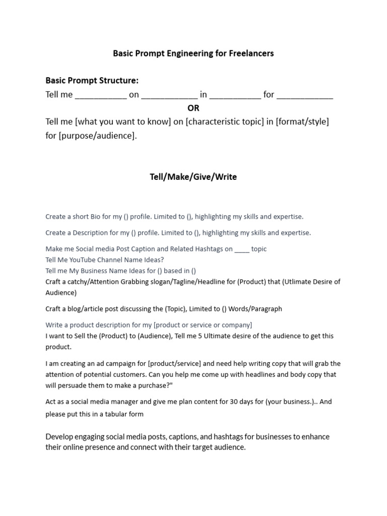 Basic Prompt Sheet DES | PDF | Social Media | Popular Culture & Media ...