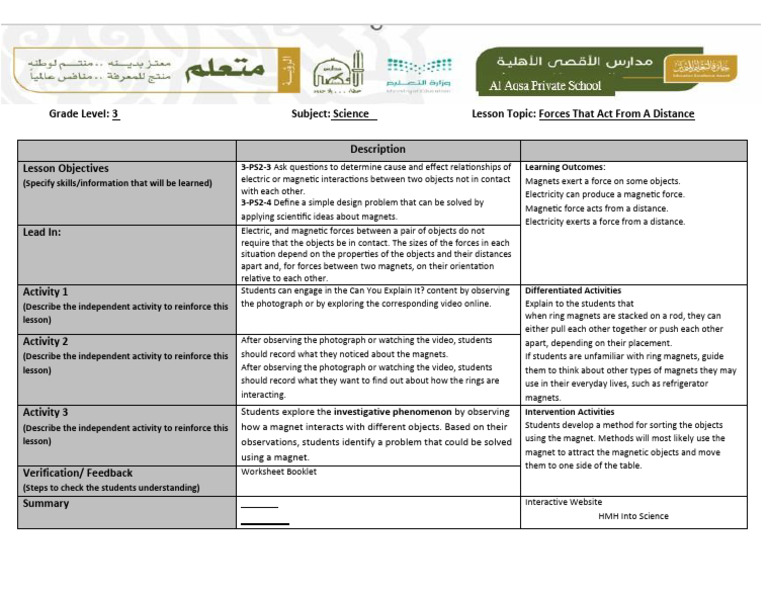 Grade 3 Weekly Lesson Plan 10 Term 1 | PDF | Force | Magnet
