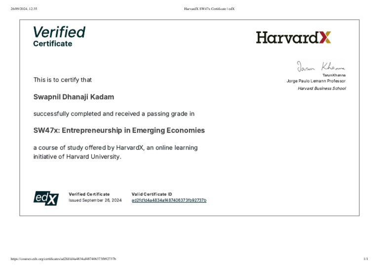HarvardX SW47x Certificate - EdX 2 | PDF