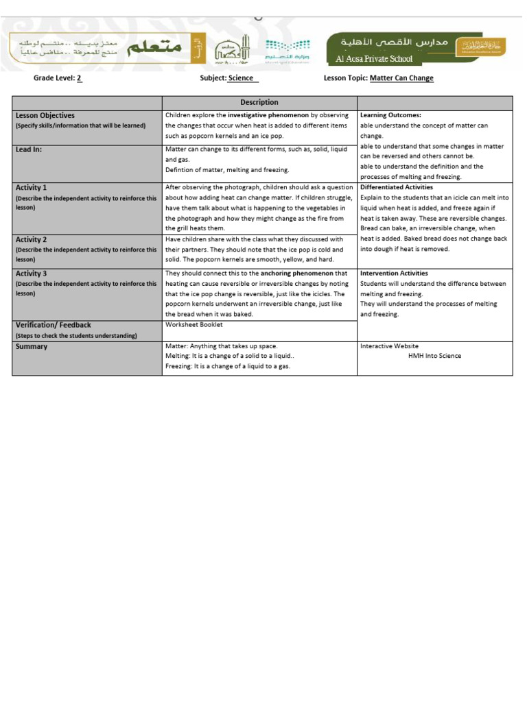 Grade 2 Weekly Lesson Plan 8 Term 1 | PDF | Heat | Ice