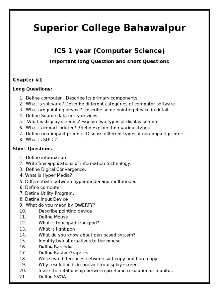 11th Computer Short +long Superior | PDF | Computer Network | Random Access Memory