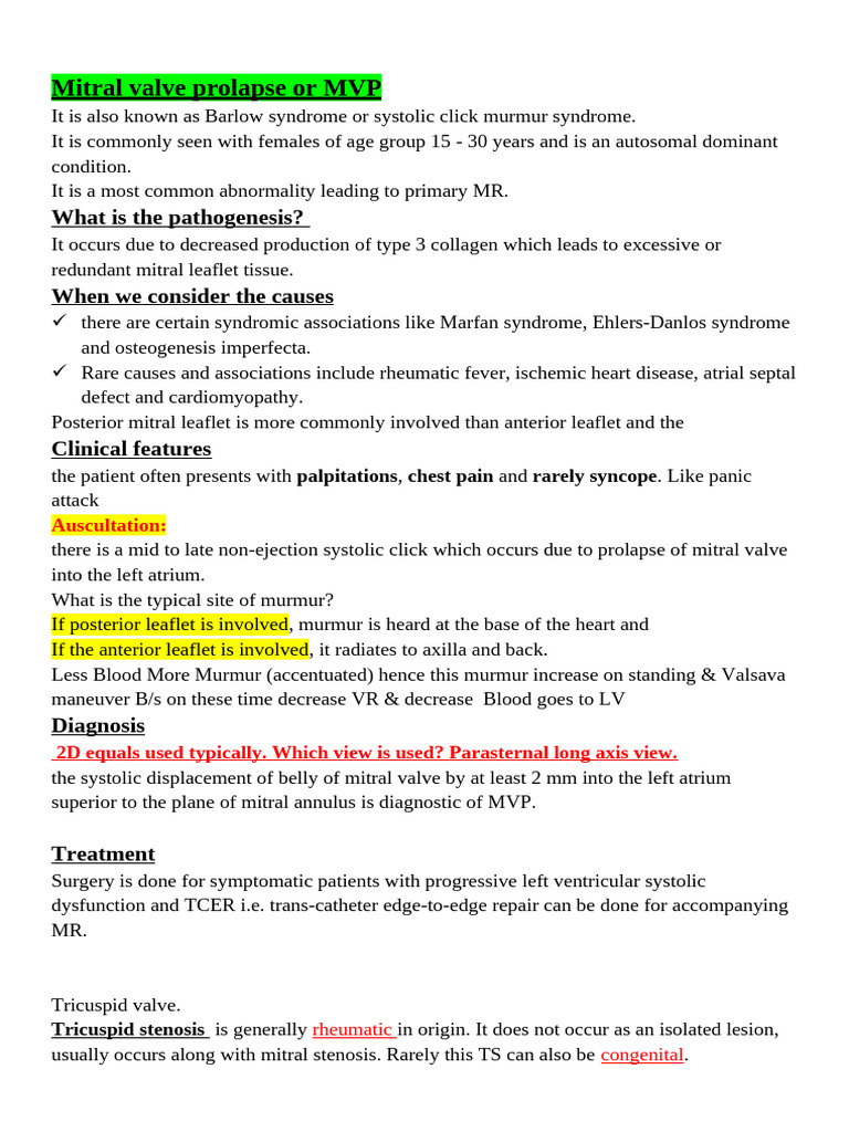 Mitral Valve Prolapse or MVP | PDF | Internal Medicine | Cardiovascular ...