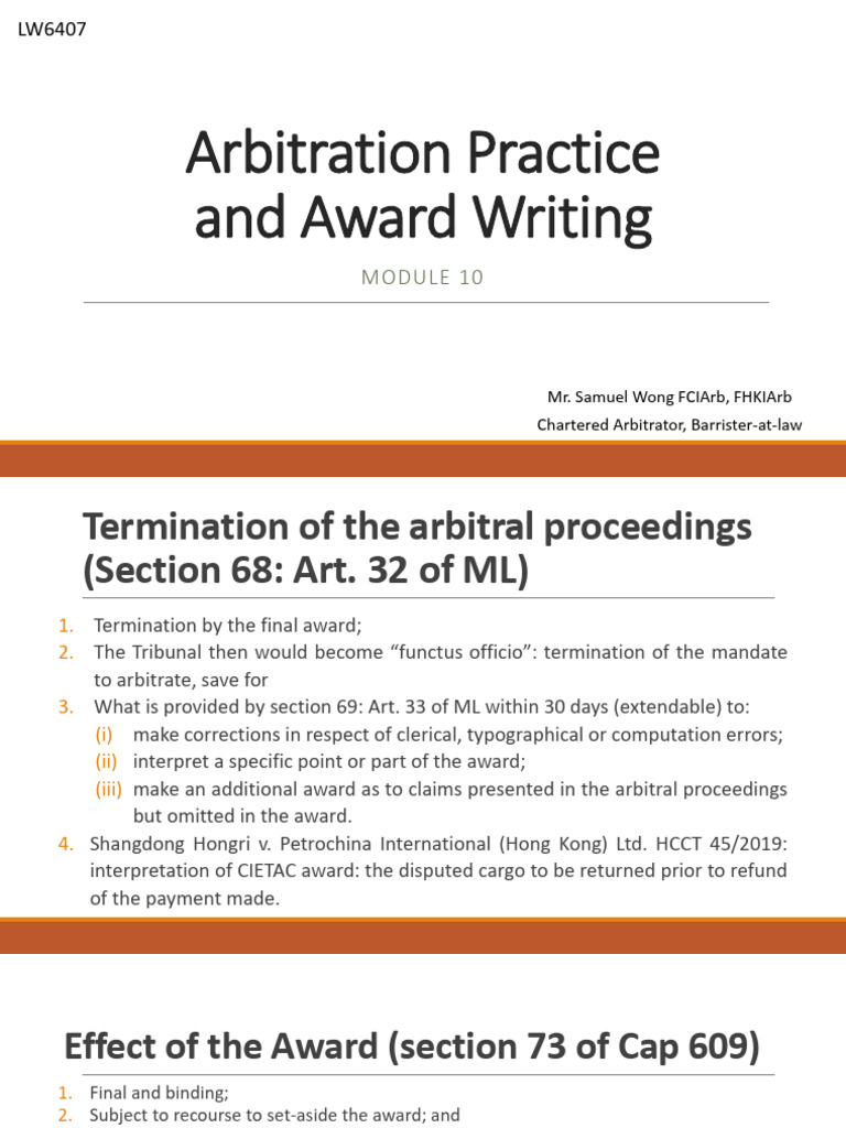 LW6407 Lecture 10 | PDF | Arbitration | Judiciaries